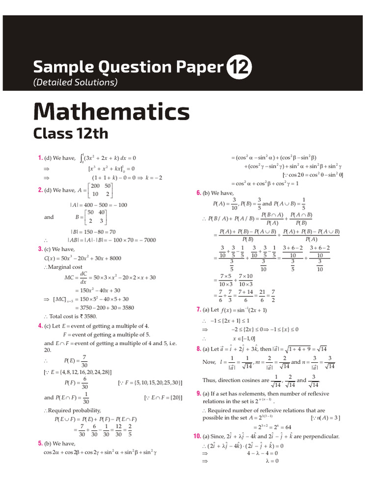 Solution of Sample Paper 12 | PDF | Mathematical Concepts | Algebra