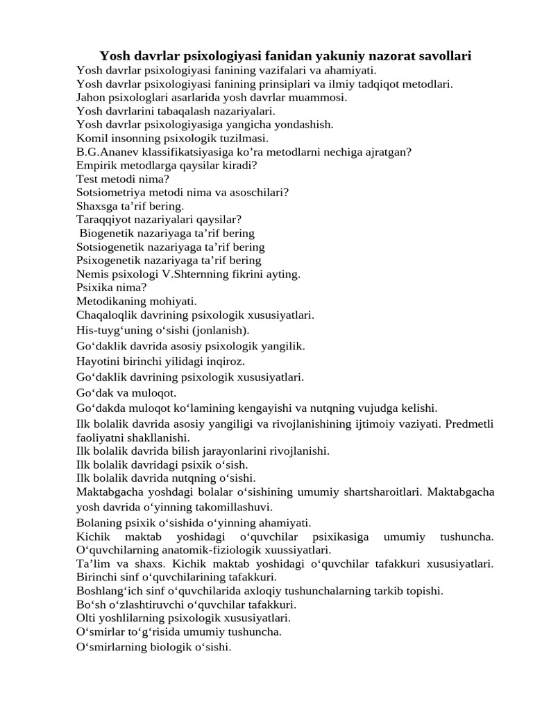 Nazorat savollari (1) | PDF