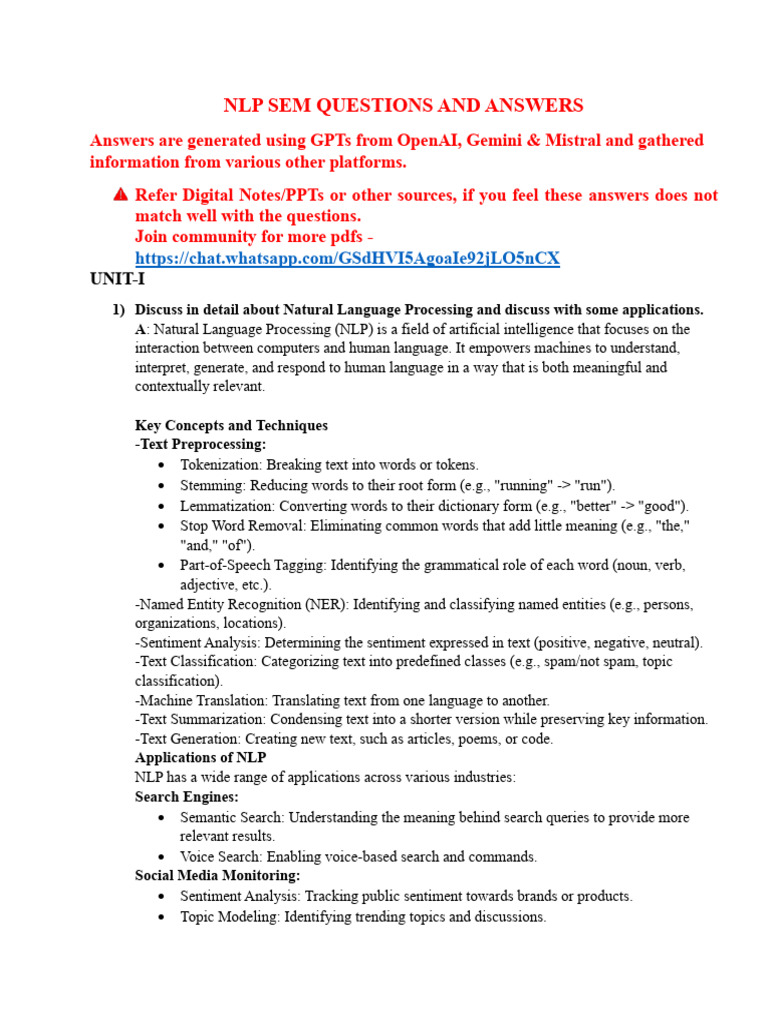 NLP Sem Questions and Answers | PDF | Part Of Speech | Parsing