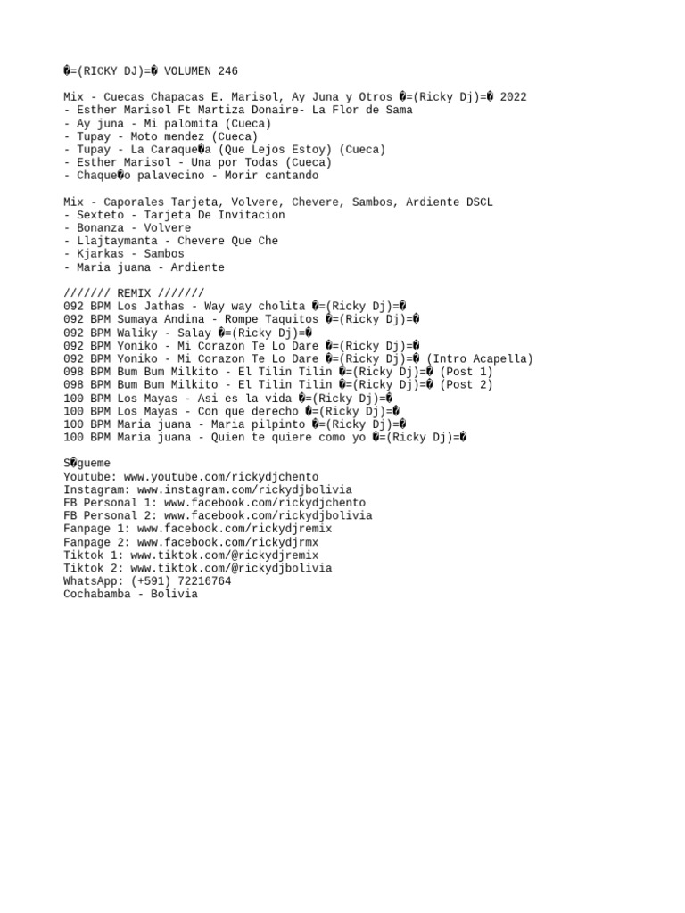 Tracklist Ricky DJ Volumen 246 | PDF
