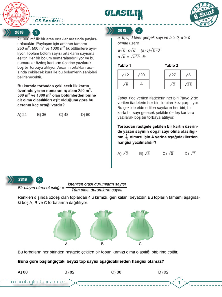 Olasilik - Lgs Tyt | PDF