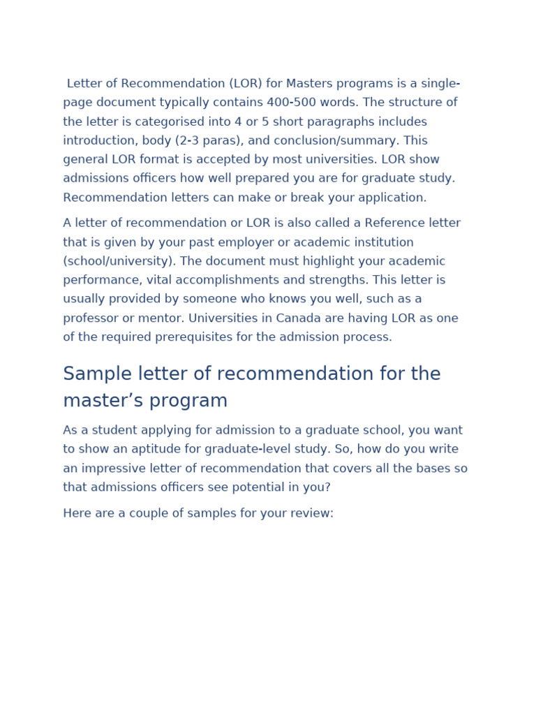 Master’s Program LOR Guide & Samples | PDF