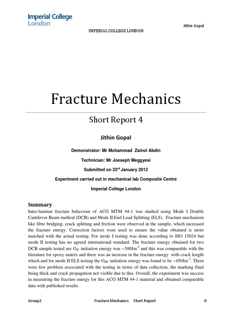 Fracture Short Report - J Gopal | PDF | Fracture Mechanics | Fracture