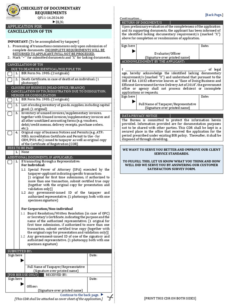 2024 Bir Checklist of Documentart Requirements - 1 | PDF | Invoice ...