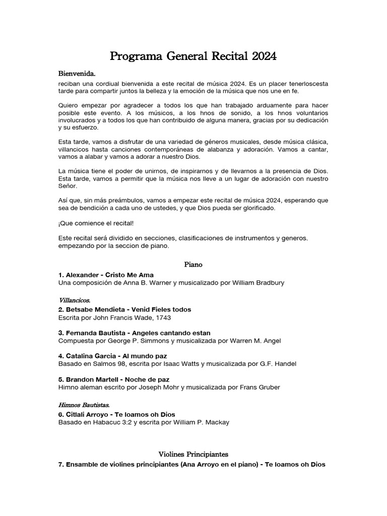 Programa General Recital 2024 Original | PDF | Concierto