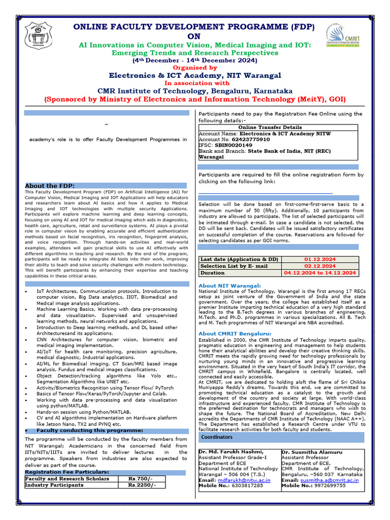 NIT (W)&CMRIT Brochure | PDF | Artificial Intelligence | Intelligence ...