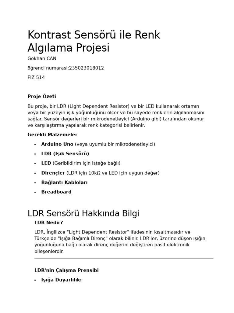 Kontrast Sensörü Ile Renk Algılama Projesi | PDF