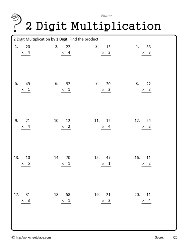 2-Digit by 1-Digit Multiplication Worksheet | PDF