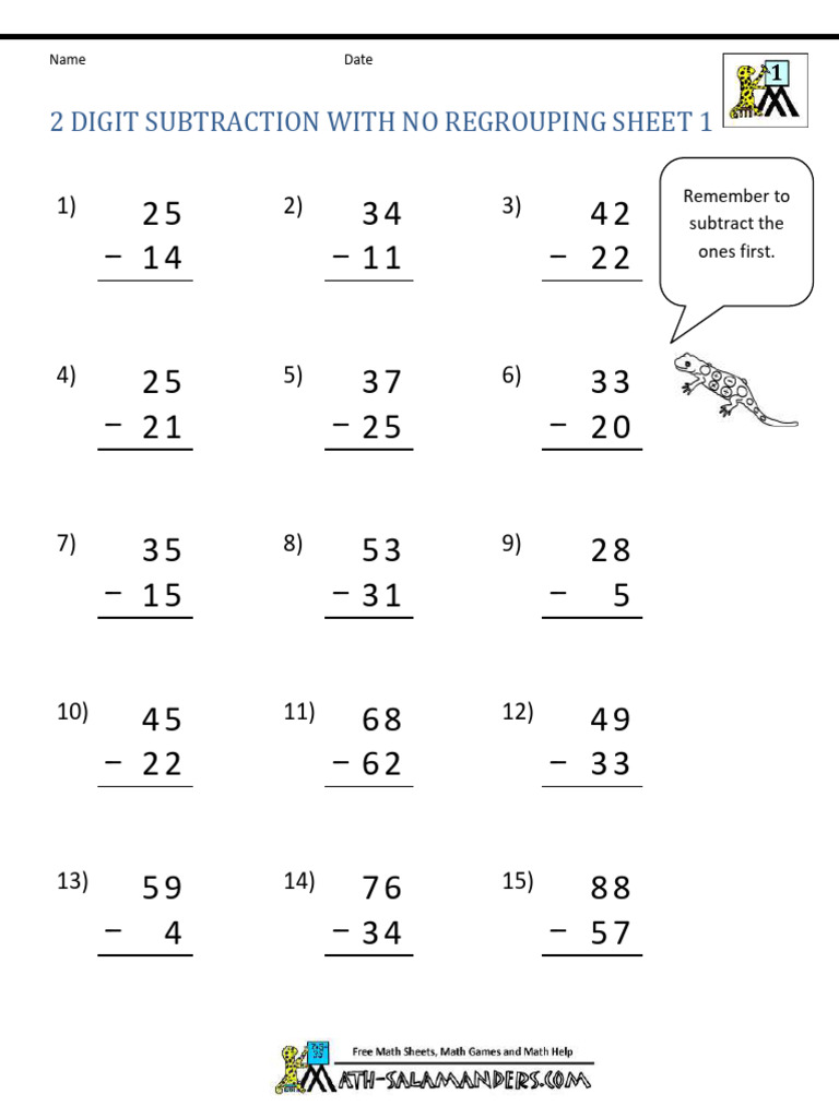 2 Digit Subtraction No Regrouping 1 | PDF