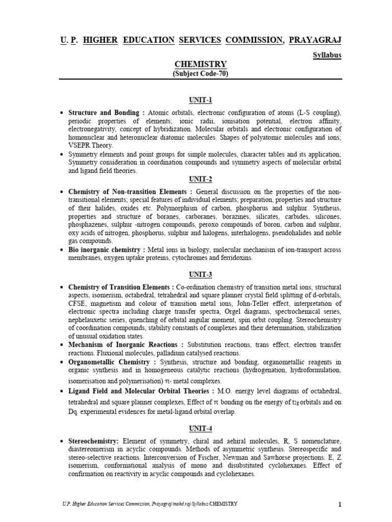 UPHESC Assistant Professor Chemistry Syllabus | PDF | Chemical ...