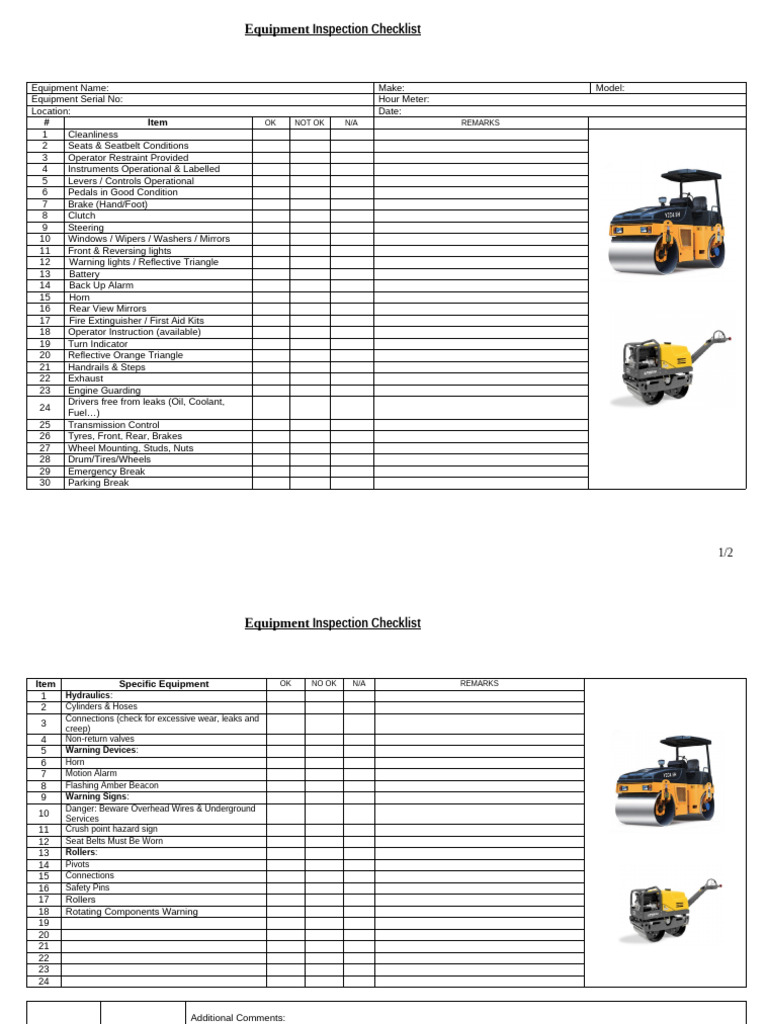 Roller Compactor Monthly Checklist | PDF