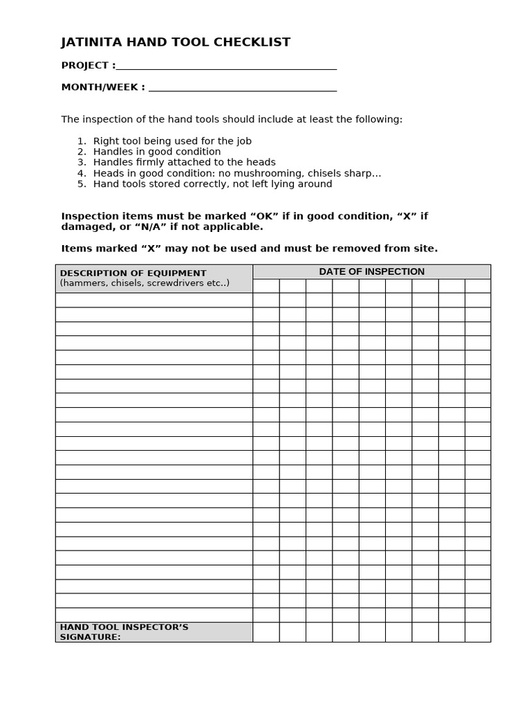 HandToolChecklist JATINITA | PDF
