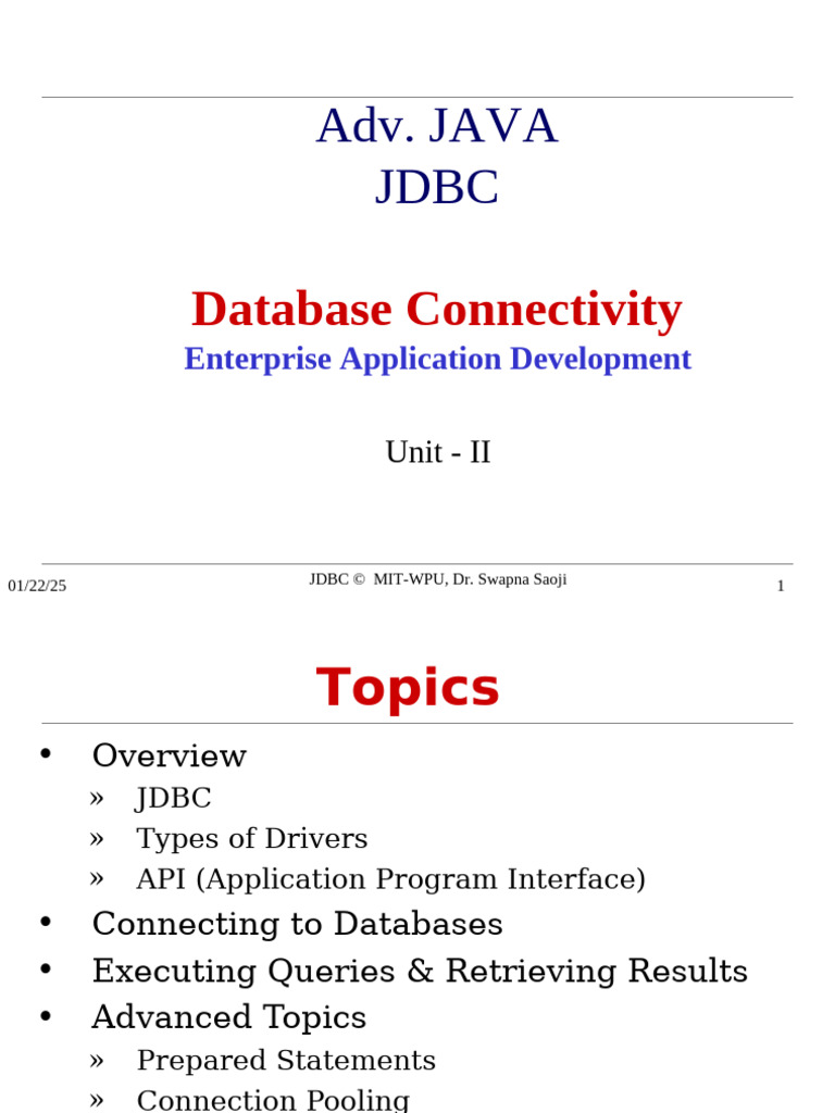 Unit - II Adv - Java JDBC | PDF | Databases | Computer Data