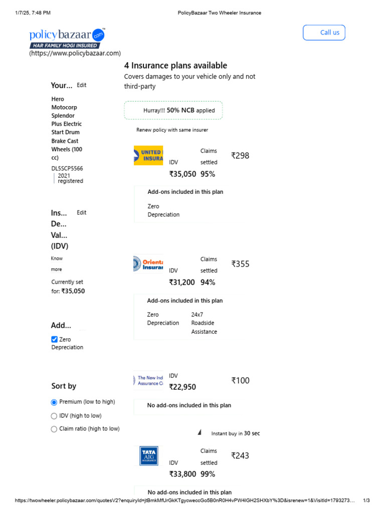 PolicyBazaar Two Wheeler Insurance | PDF | Automotive Technologies | Automotive Industry