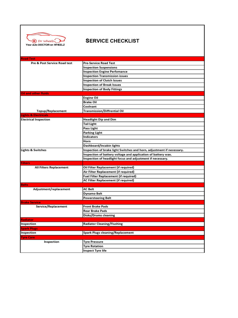 General Service Checklist | PDF
