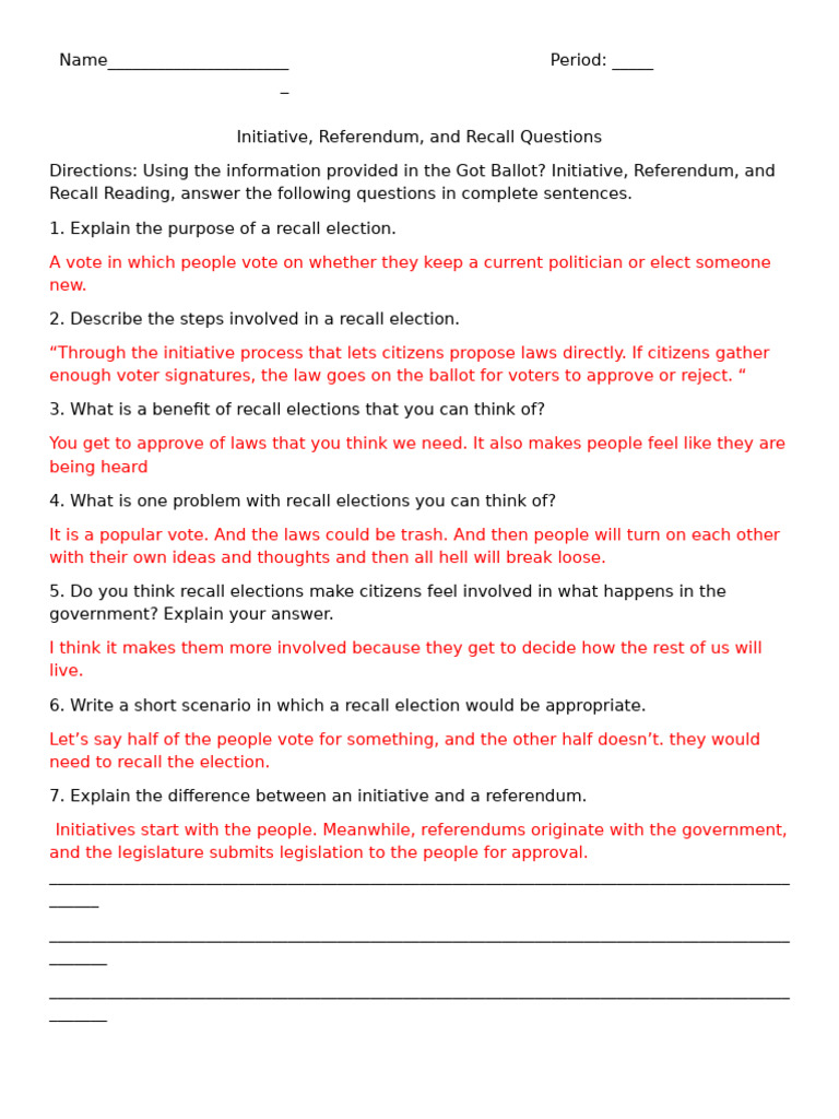 Initiative, Referendum, Recall Questions | PDF | Elections | Government