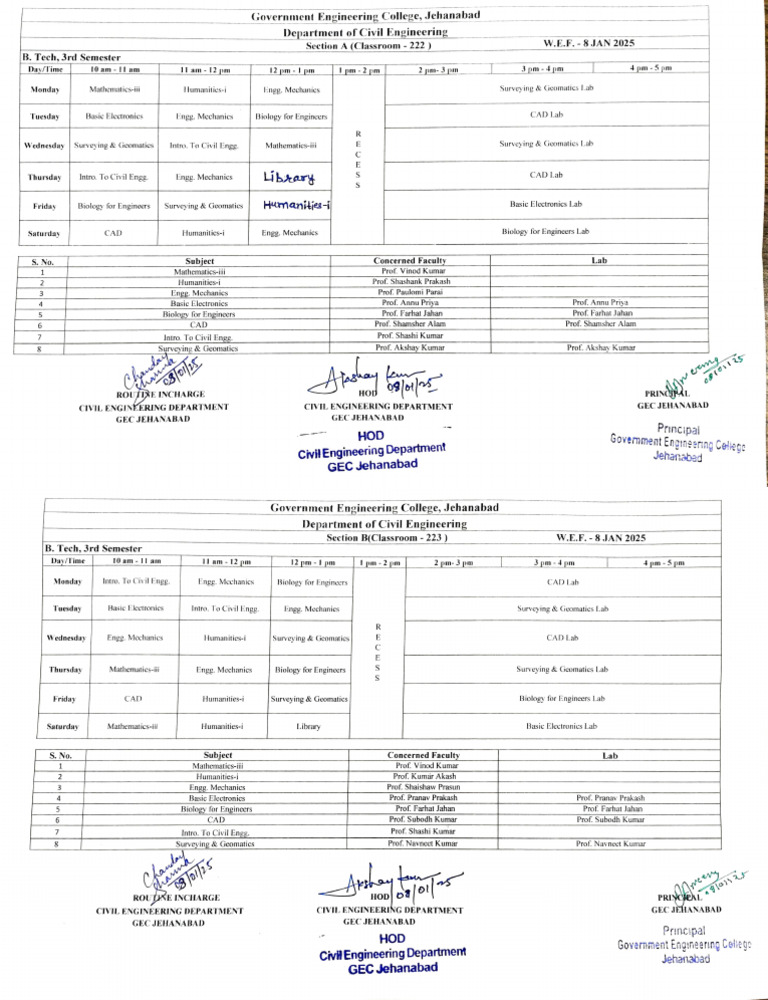 Civil Engineering 3rd Semester Routine Updated | PDF | Engineering