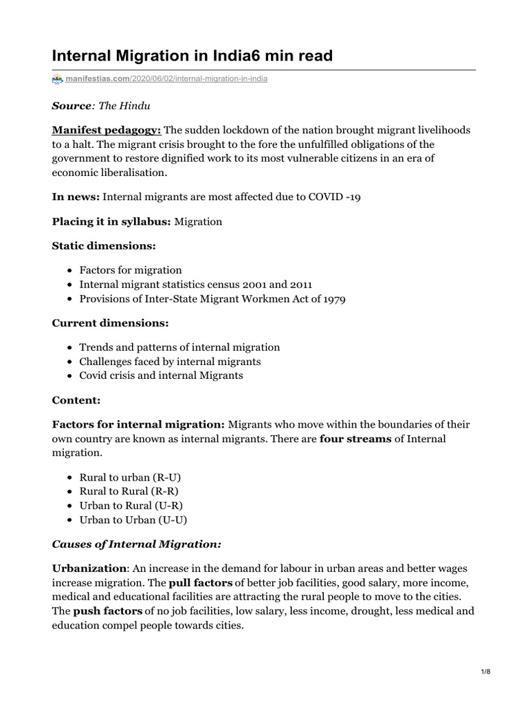 Internal Migration in India | PDF | Human Migration | Migrant Worker