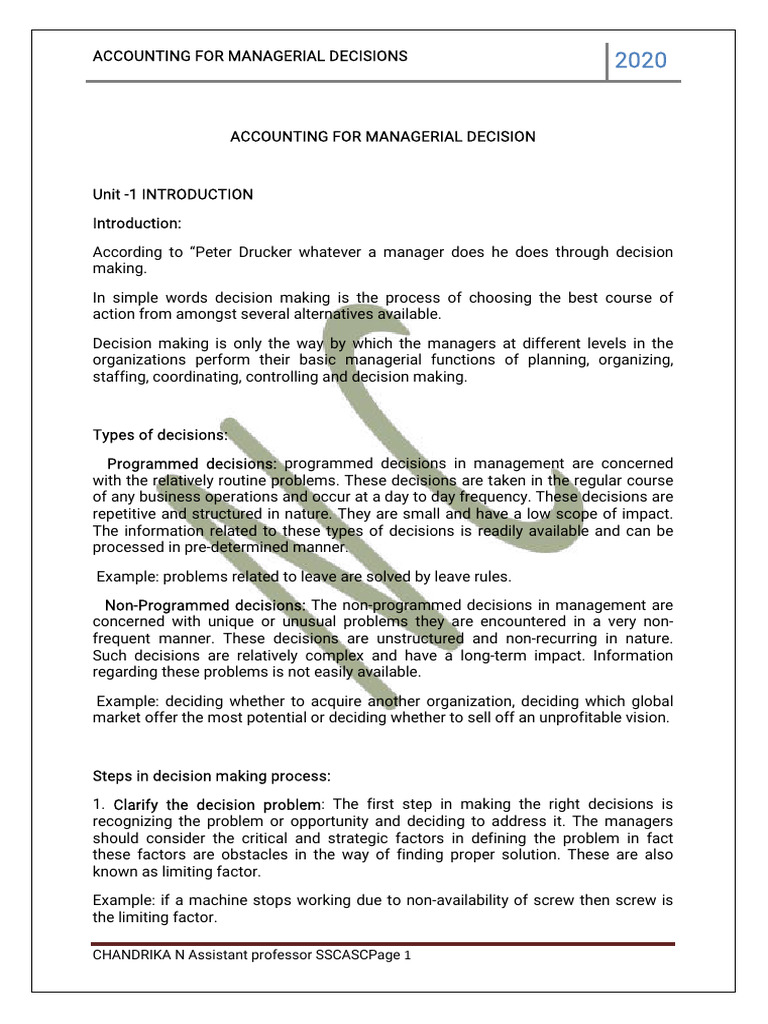 Accounting For Managerial Decision | PDF