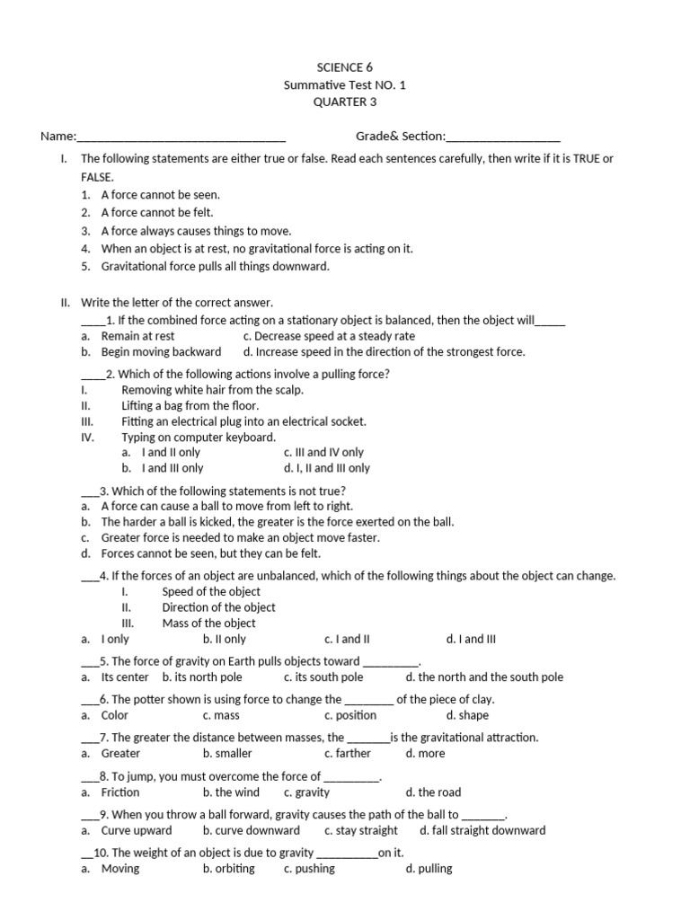 ST_SCIENCE 6_Q3 | PDF | Gravity | Force
