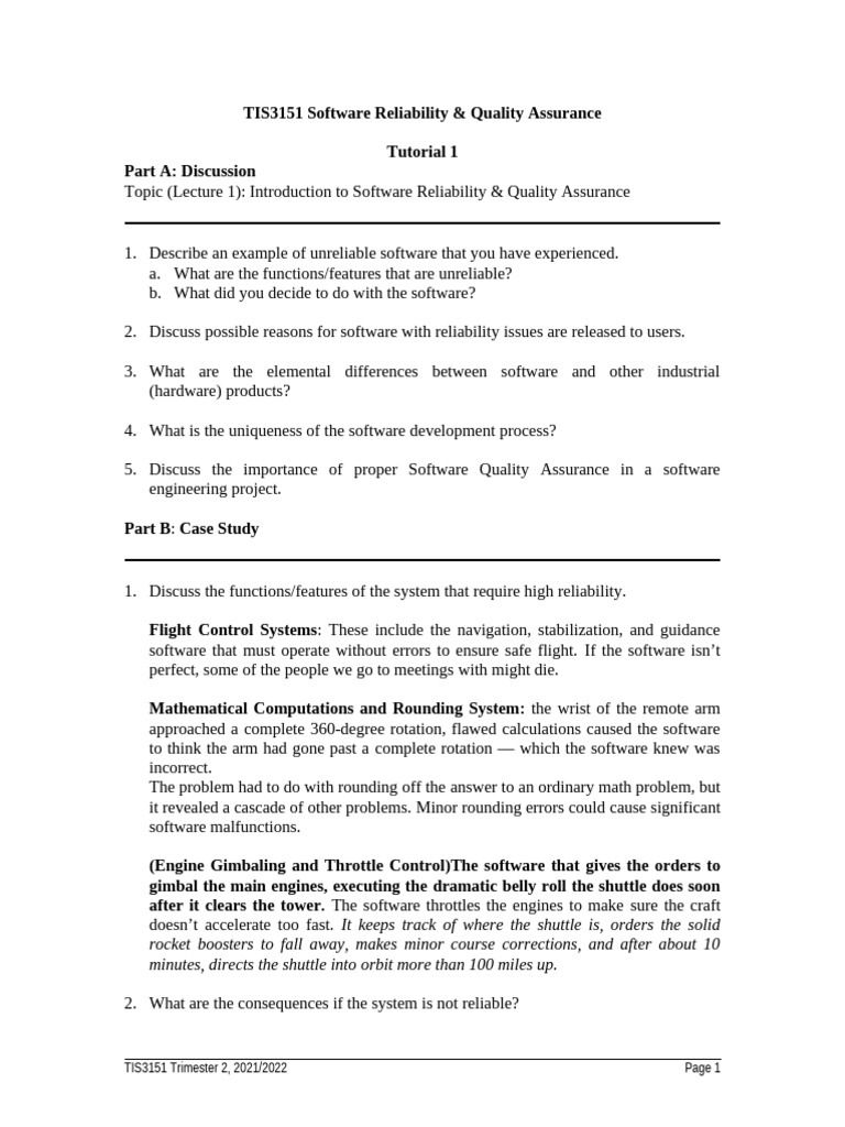 Tut01 | PDF | Space Shuttle | Reliability Engineering