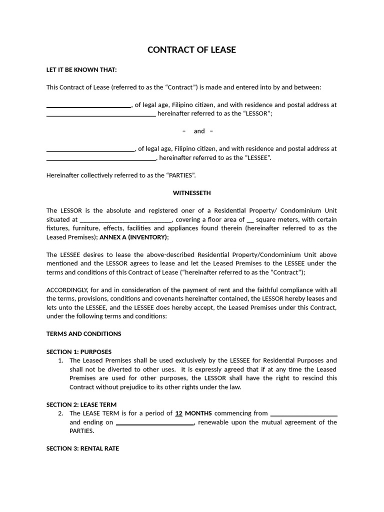 COL Sample 2024 | PDF | Lease | Breach Of Contract