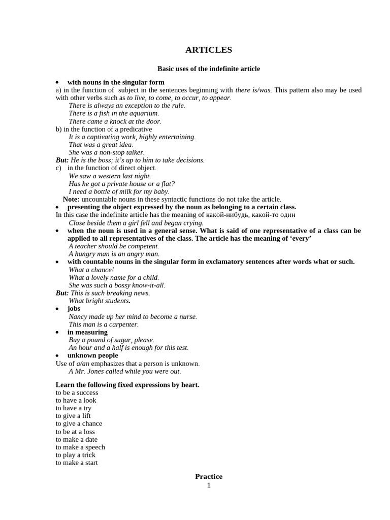 ARTICLES Exercises From Focus On Grammar | PDF | Noun | Meal