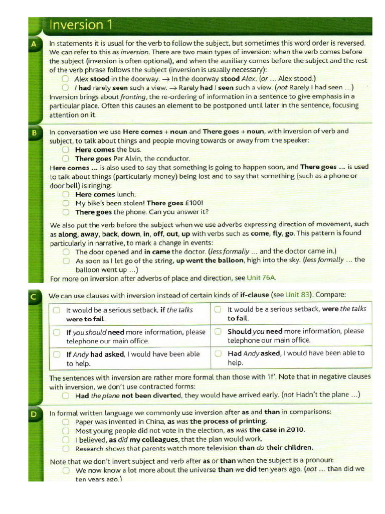 Inversion - Grammar U10 | PDF