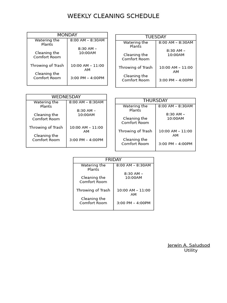 Weekly Cleaning Schedule | PDF