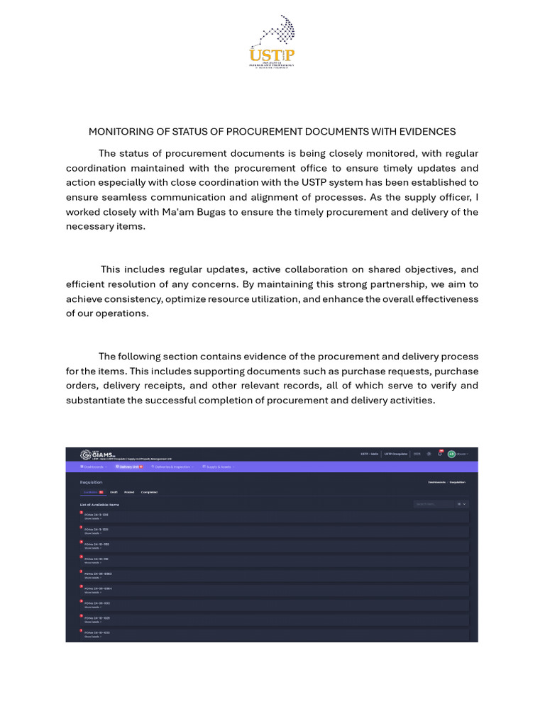 Monitoring of Status of Procurement Documents With Evidences | PDF