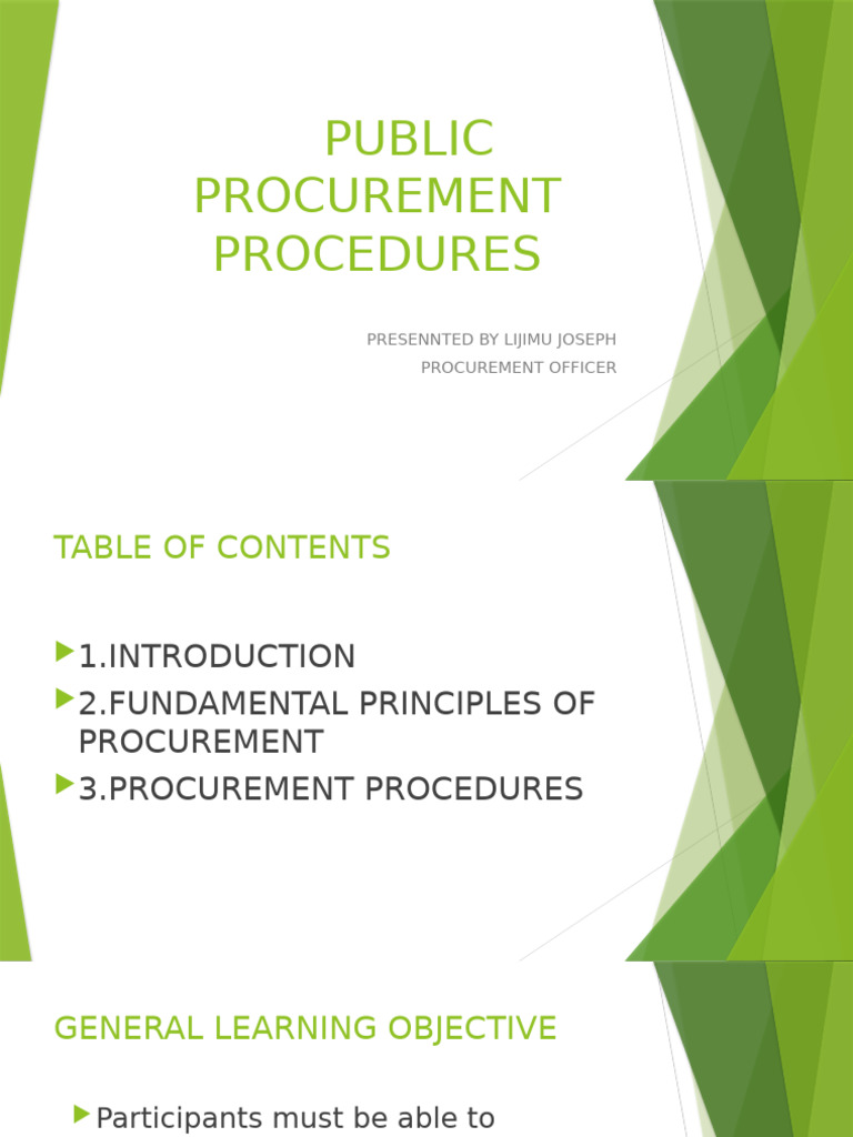 Public Procurement Presentation | PDF | Procurement | Public Sphere