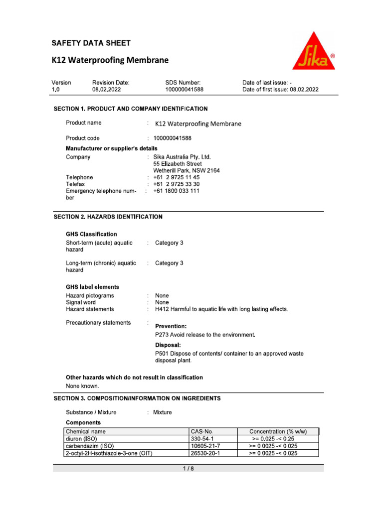 42 MSDS Waterproofing Membrane | PDF