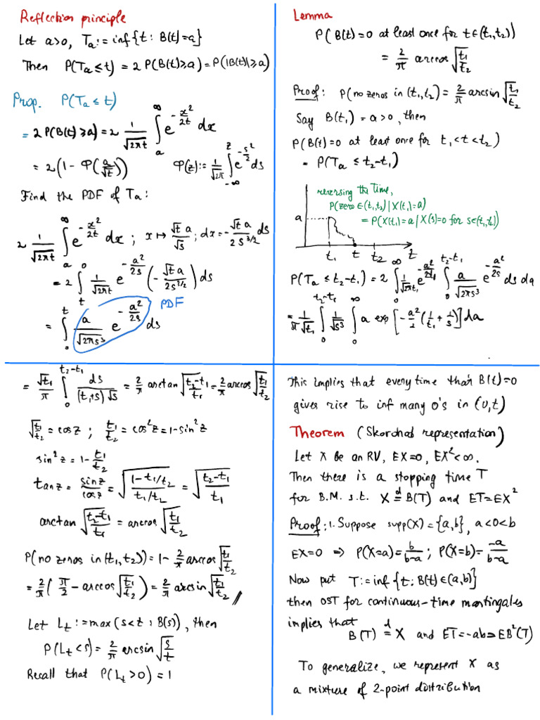 620-24 Lec. 26. Properties of B.M. Zeros, Paths, Random Walks | PDF