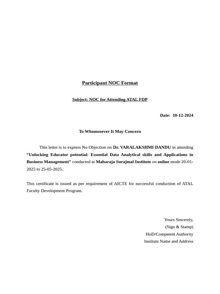 Participant NOC Format | PDF