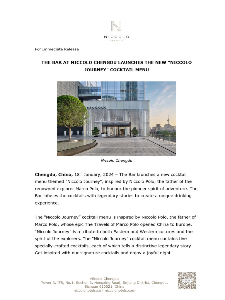 The Bar at Niccolo Chengdu Launches The New Niccolo Journey Cocktail ...