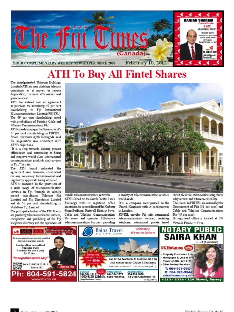 ATH To Buy All Fintel Shares: February 10, 2012 | PDF | Fiji | Business