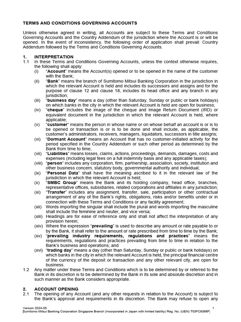 SMBC Account Terms and Conditions 2024 | PDF | Banks | Overdraft