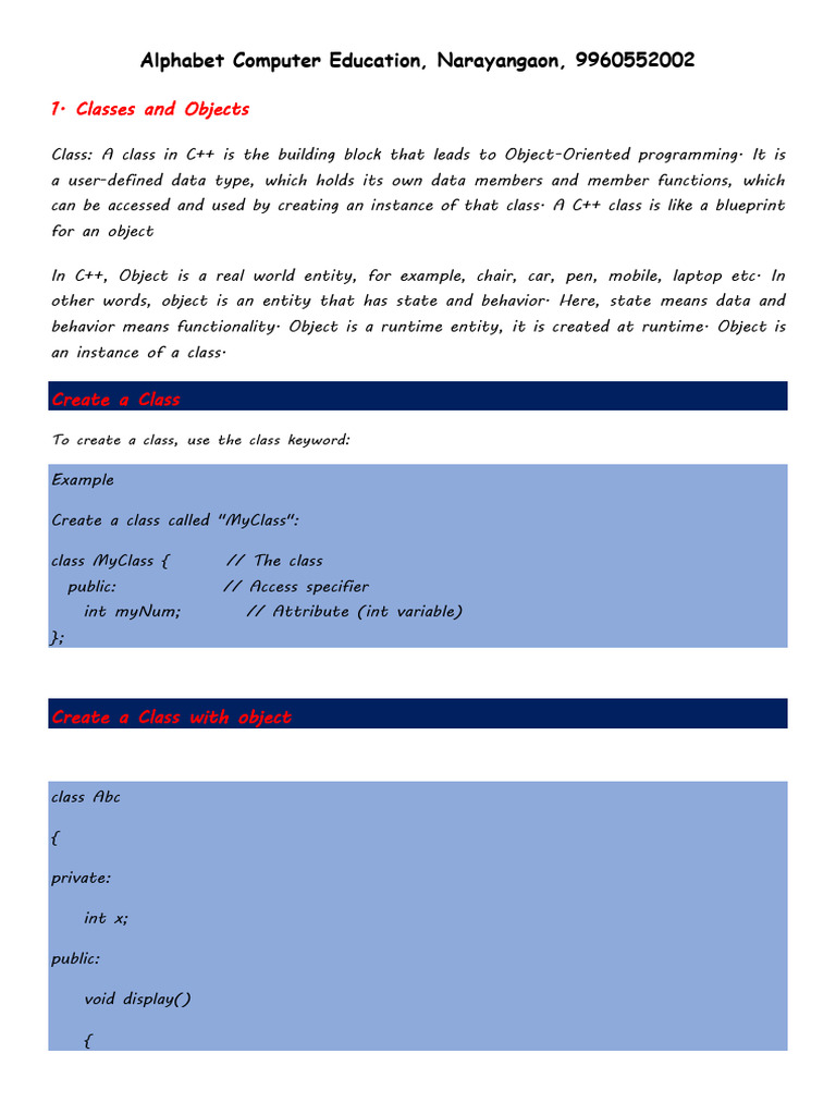 Class And Object Cpp New Pdf Class Computer Programming C