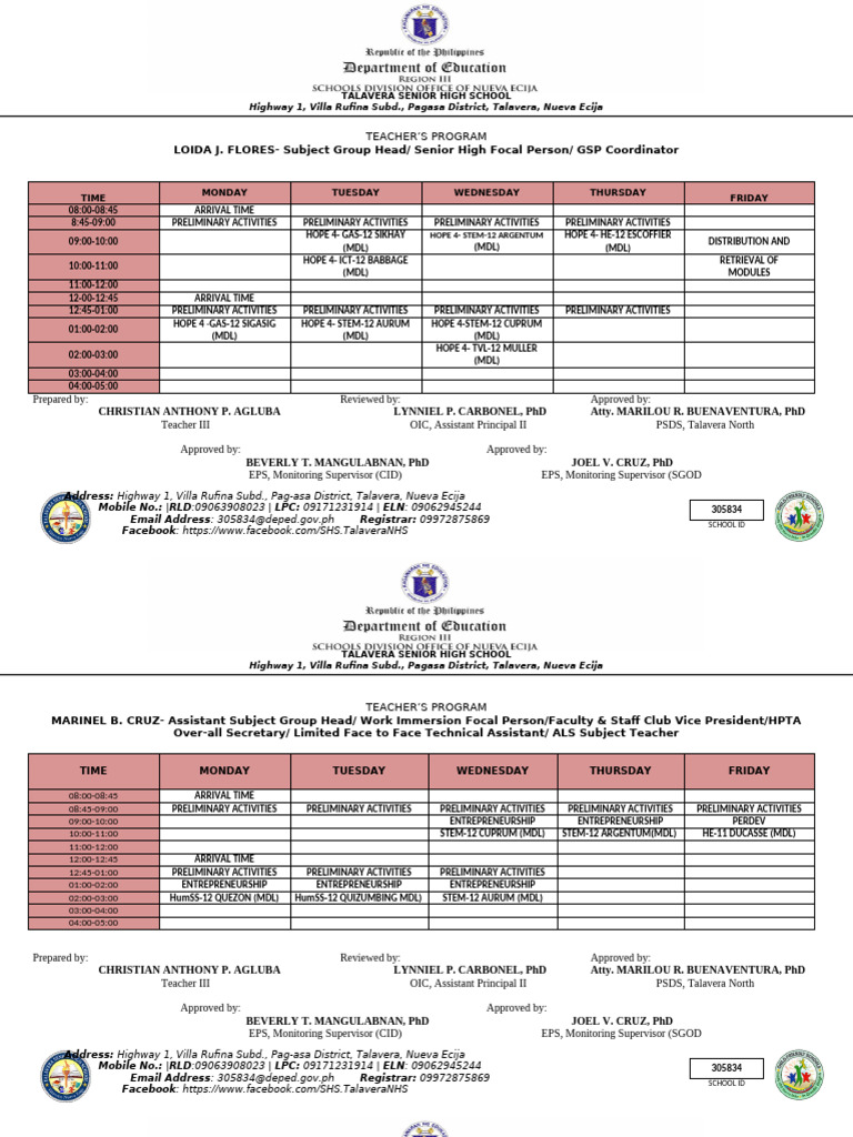 Limited Face To Face Schedule 2nd Sem 21 22 | PDF