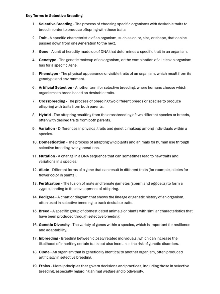 Key Terms in Selective Breeding | PDF | Genetics | Plant Breeding