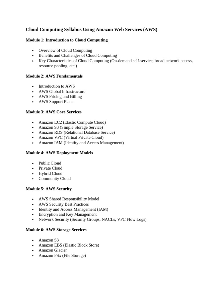 Cloud Computing Syllabus Using Amazon Web Services | PDF