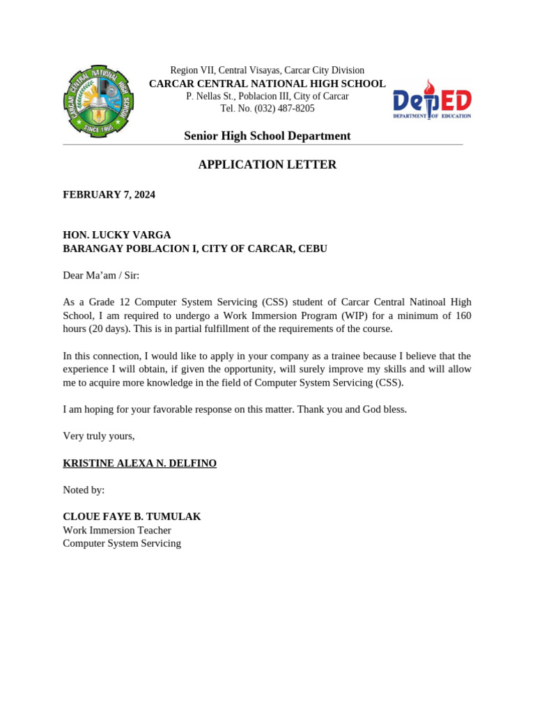 CSS APPLICATION LETTER | PDF