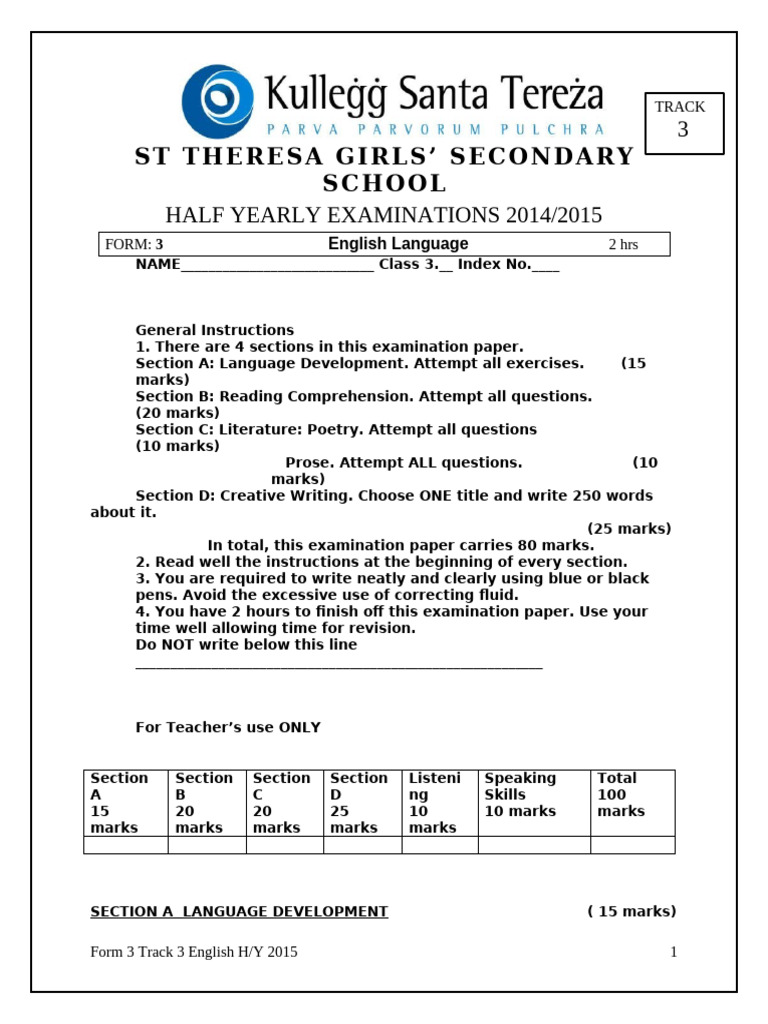 Form 3 Half Yearly English Exam t3!14!15 2 | PDF | Vampires | Batman