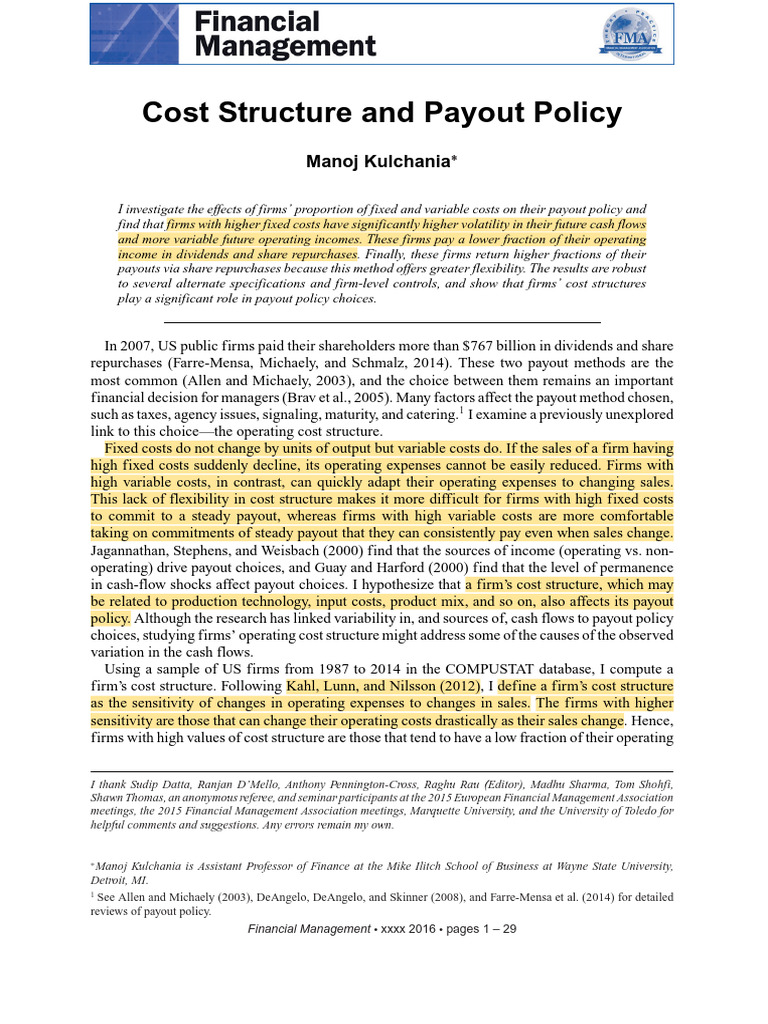 Cost Structure and Payout Policy | PDF | Dividend | Share Repurchase