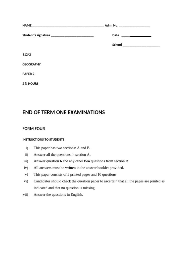 Geography Form 4 PP2 | PDF