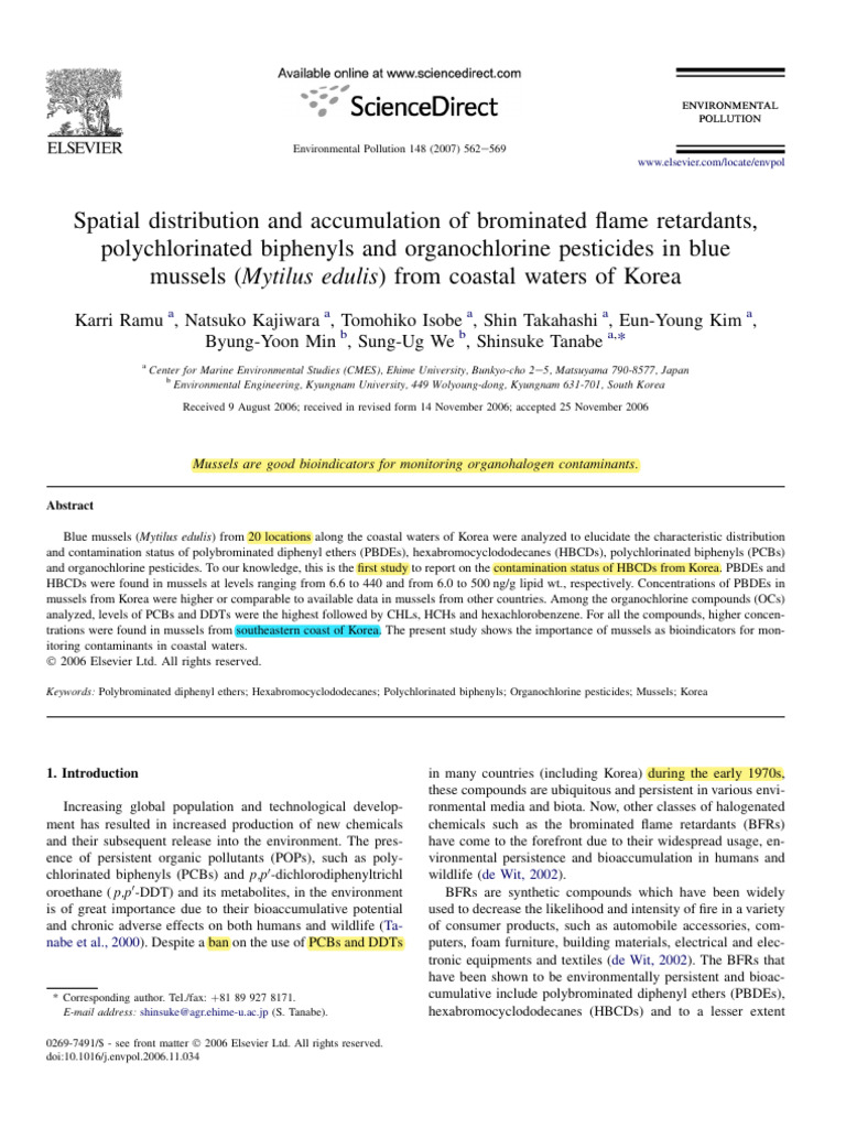 PCB-OCP-korean coastal -2007 | PDF | Gas Chromatography–Mass Spectrometry | Polychlorinated Biphenyl