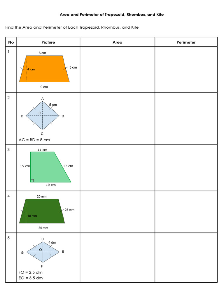 Practice Trapezoid, Rhombus and Kite | PDF