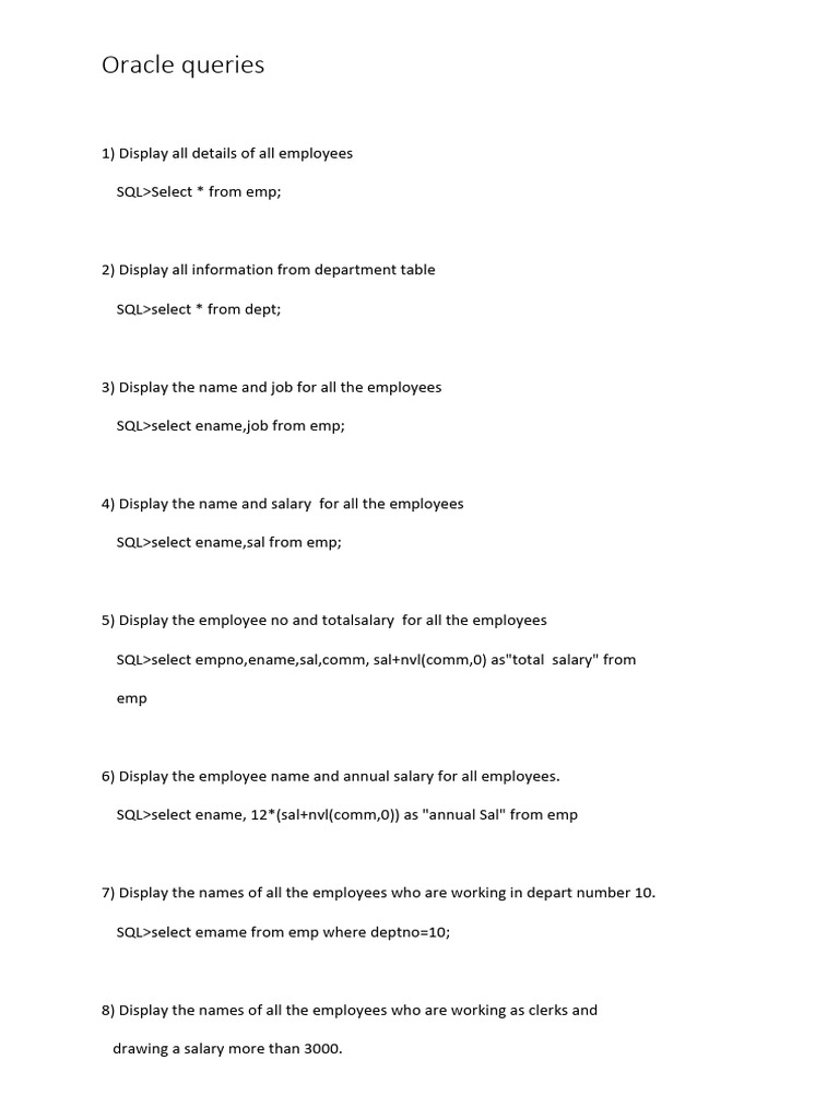 Simple Oracle Queries | PDF