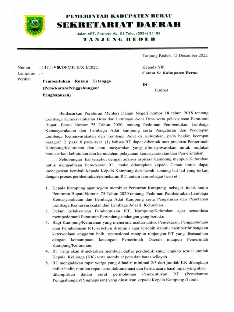 pembentukan RT pemekaran penggabungan penghapusan | PDF