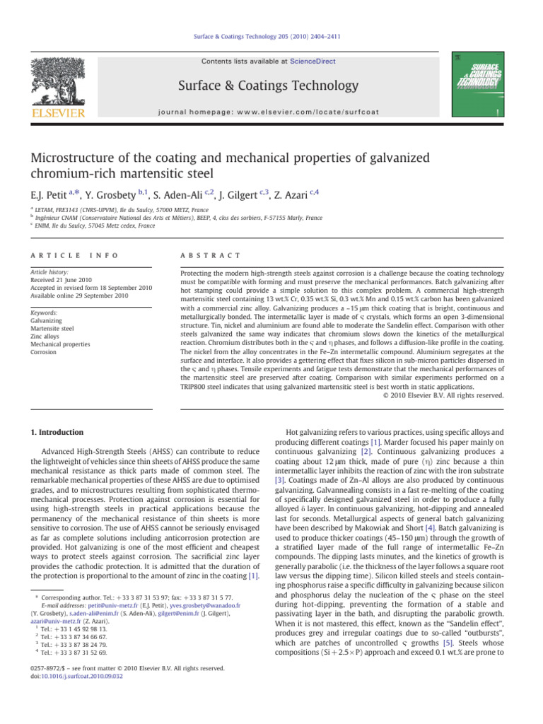 Galvanized Martensitic Steel Properties | PDF | Steel | Stainless Steel
